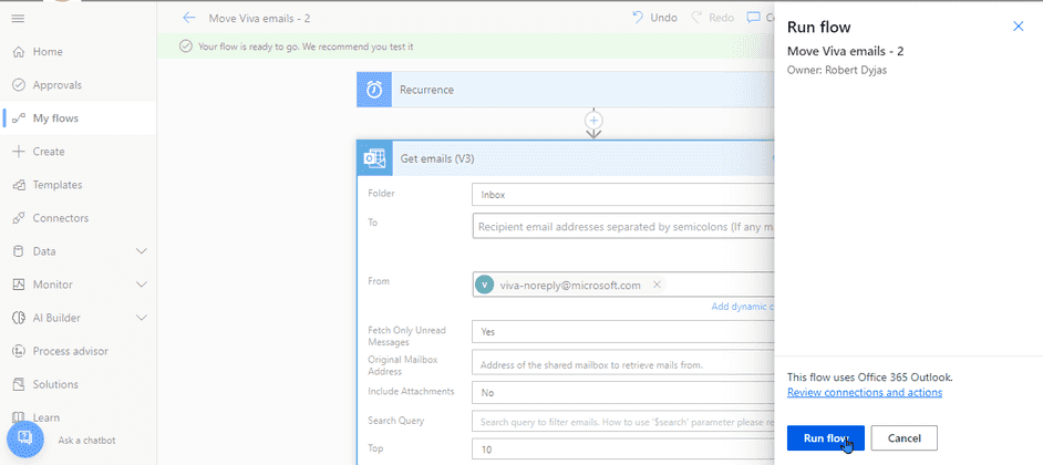 Moving Viva Insights emails to a folder | Robert Dyjas - blog